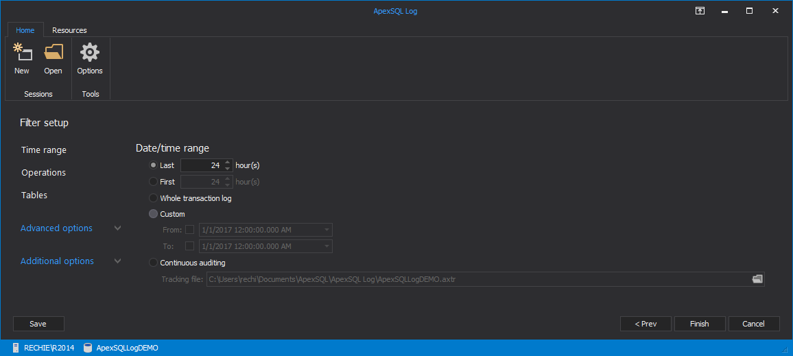 Advanced filtering options in ApexSQL Log