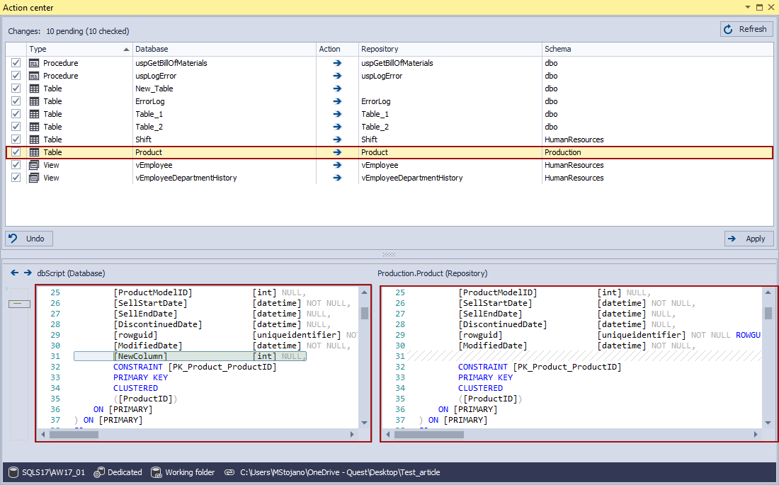 How to get changes from the source control repository in the database source control