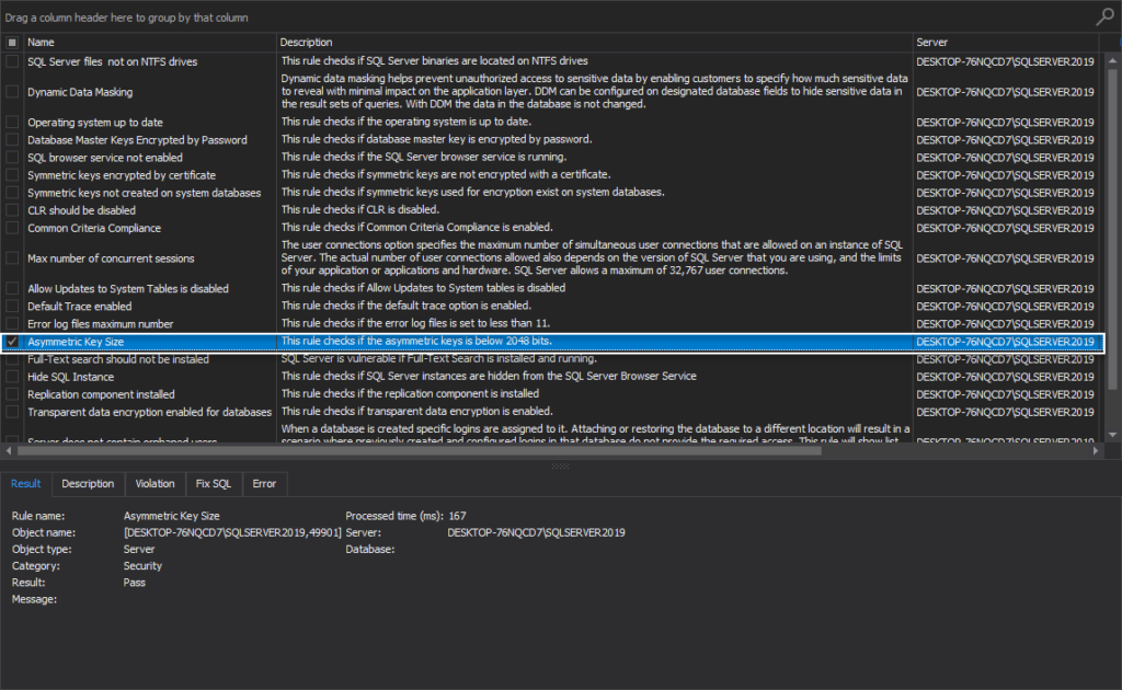 Executing a health check analysis of the SQL Server instance Security ...