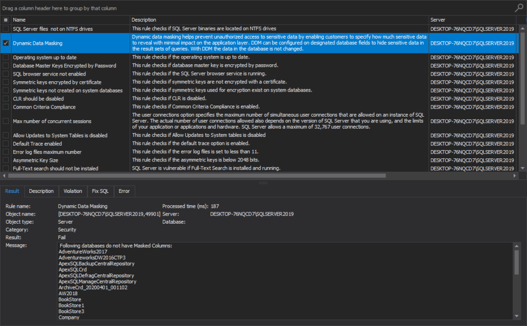 Executing a health check analysis of the SQL Server instance Security ...