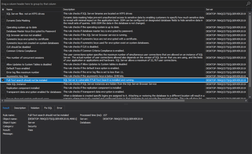 Executing a health check analysis of the SQL Server instance Security ...