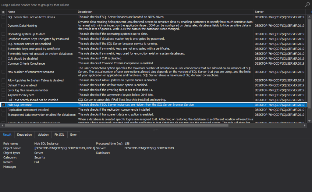 Executing a health check analysis of the SQL Server instance Security ...
