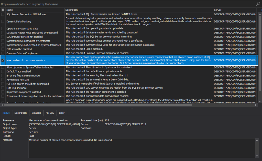 Executing a health check analysis of the SQL Server instance Security ...