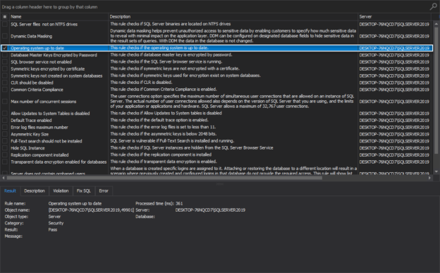 Executing a health check analysis of the SQL Server instance Security ...
