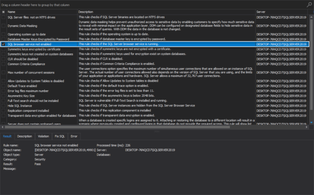 Executing a health check analysis of the SQL Server instance Security ...