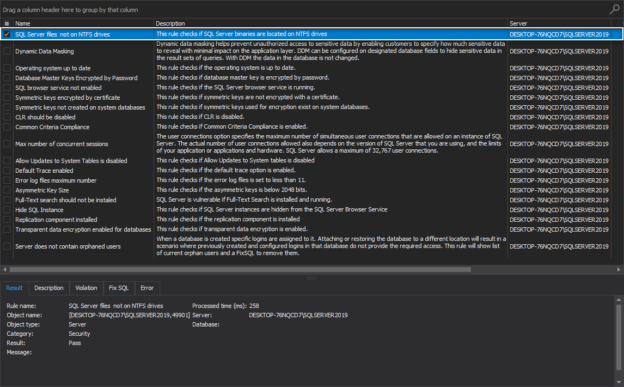 Executing a health check analysis of the SQL Server instance Security ...