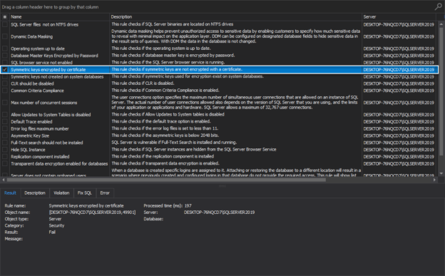 Executing a health check analysis of the SQL Server instance Security ...