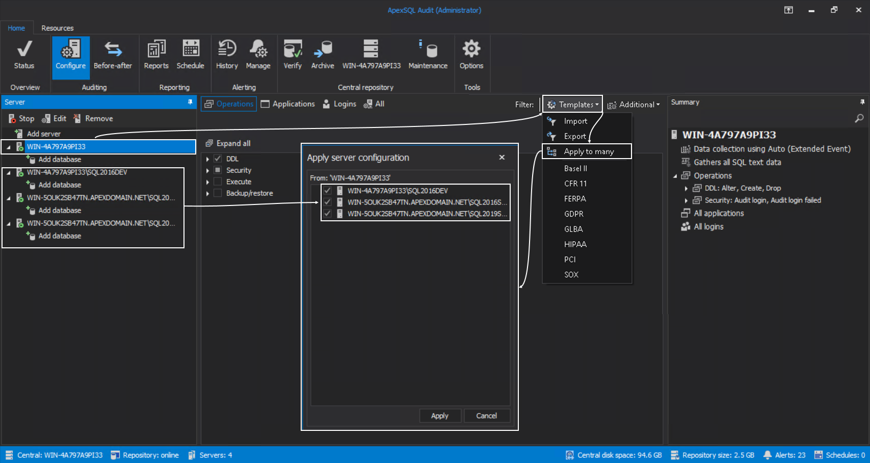 Applying SQL auditing configuration to multiple instances and databases Applying SQL auditing configuration to multiple instances and databases