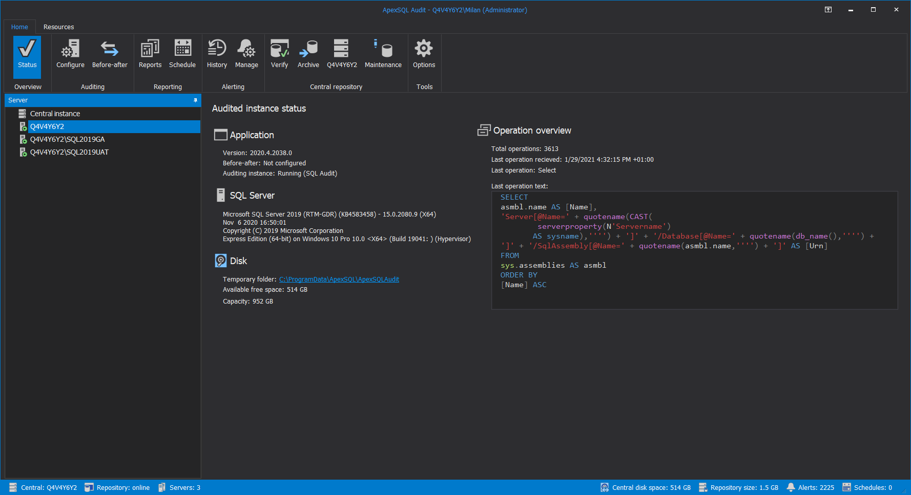 Overview of SQL auditing status information