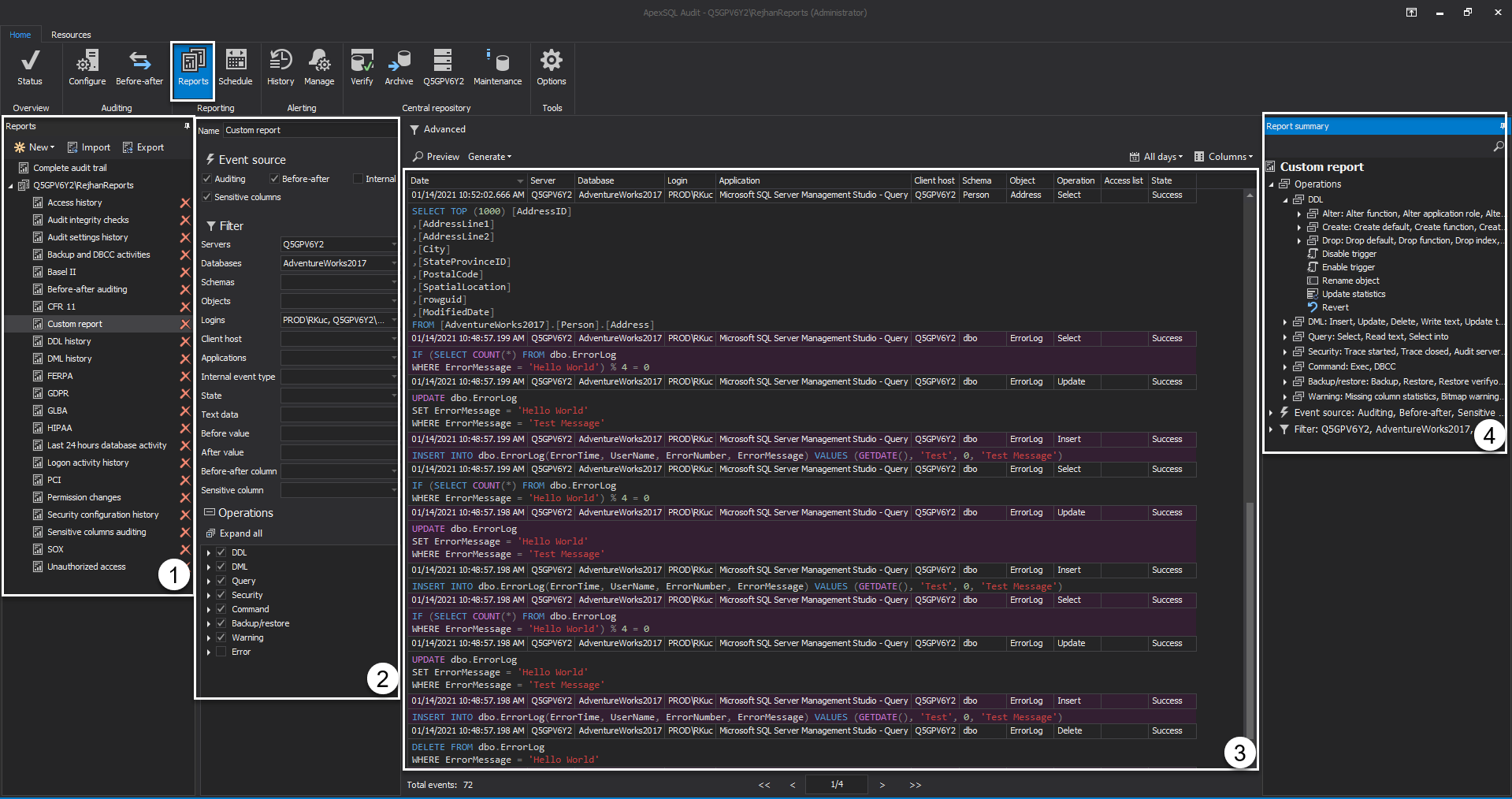 Evaluating ApexSQL Audit - Create report definitions, output, and schedule